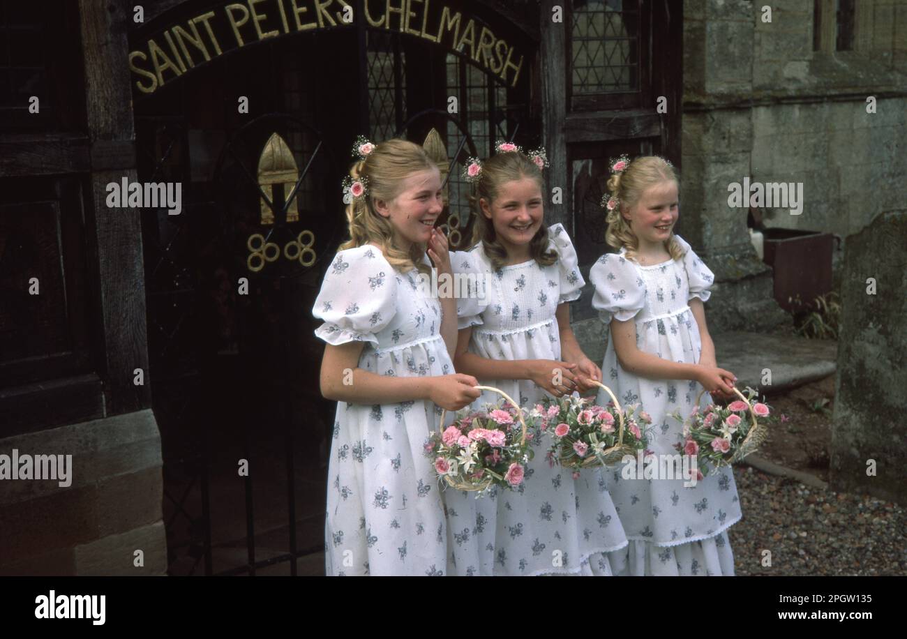 The Bridesmaids at an English Summer Wedding c1975, at St Peter's ...