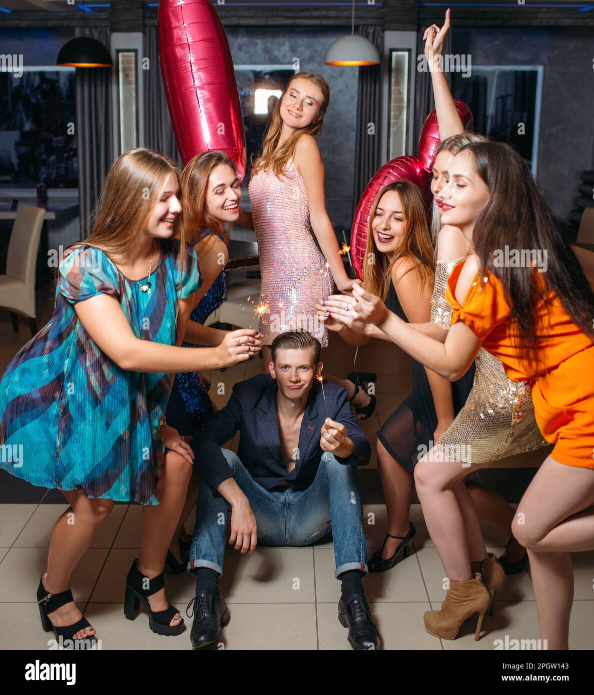 Birthday with friends. Happy 18th Stock Photo - Alamy