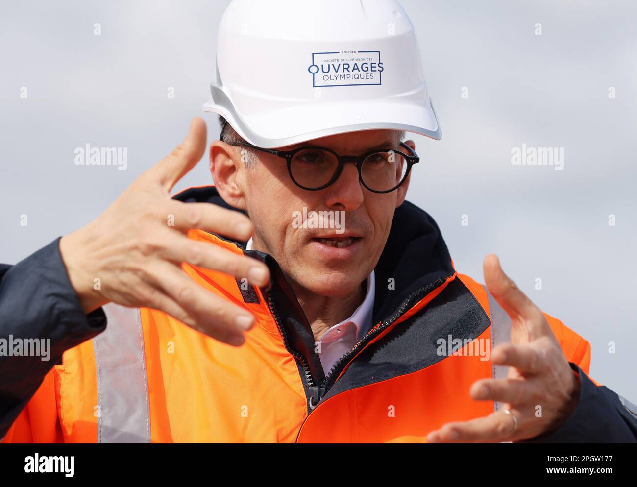 Saint Denis. 24th Mar, 2023. Nicolas Ferrand, CEO of Solideo, the body ...