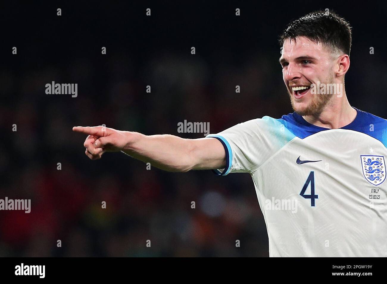 Naples, Italy. 23rd Mar, 2023. Declan Rice of England gestures and ...