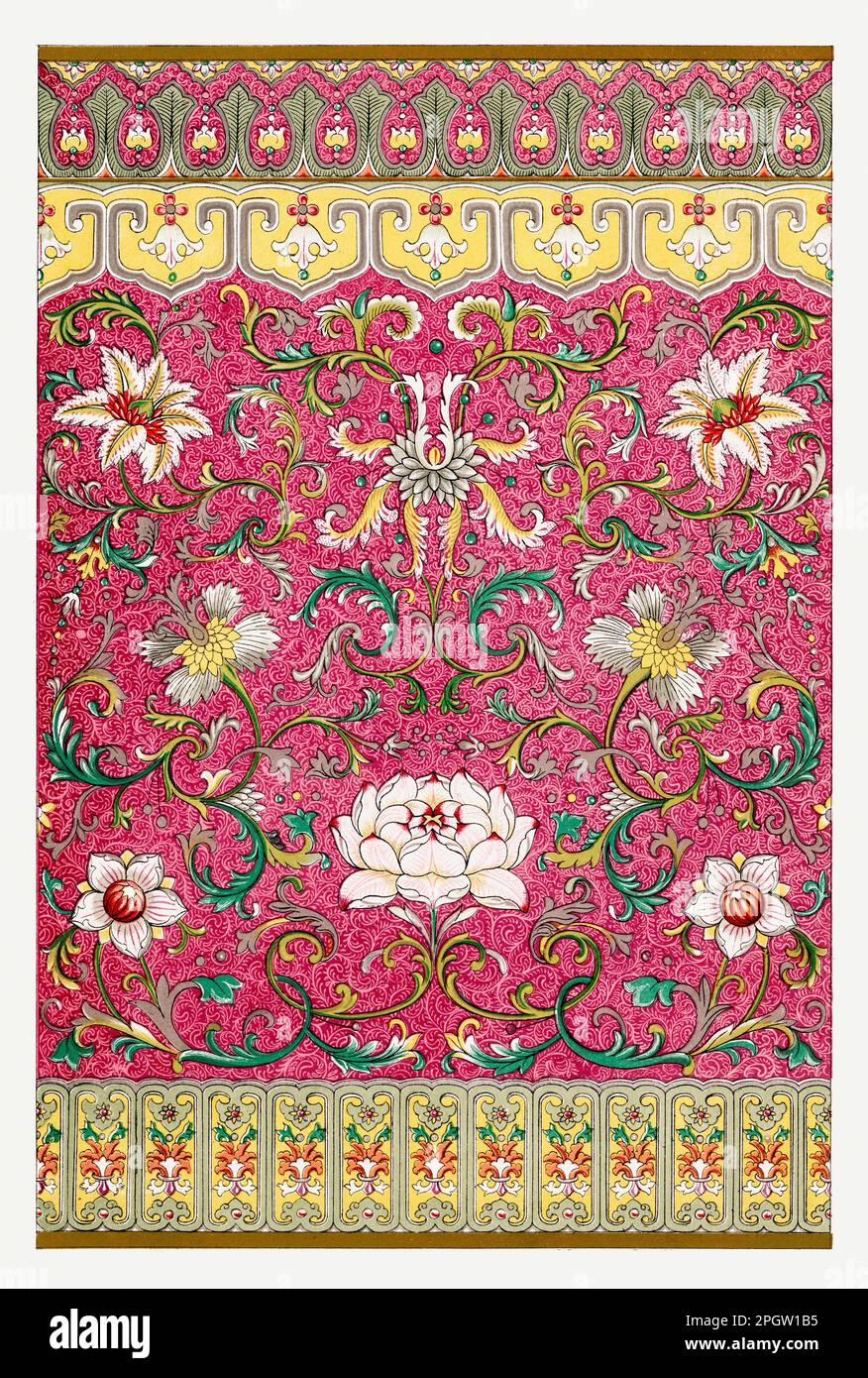 Beautiful vintage oriental design. Chinese floral pattern in high resolution from the mid-19th ...