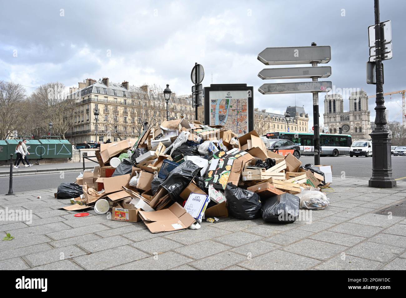 Paris, France. 24th Mar, 2023. Illustration and view of the garbage ...