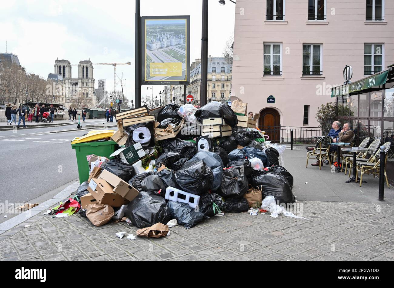 Paris, France. 24th Mar, 2023. Illustration and view of the garbage ...