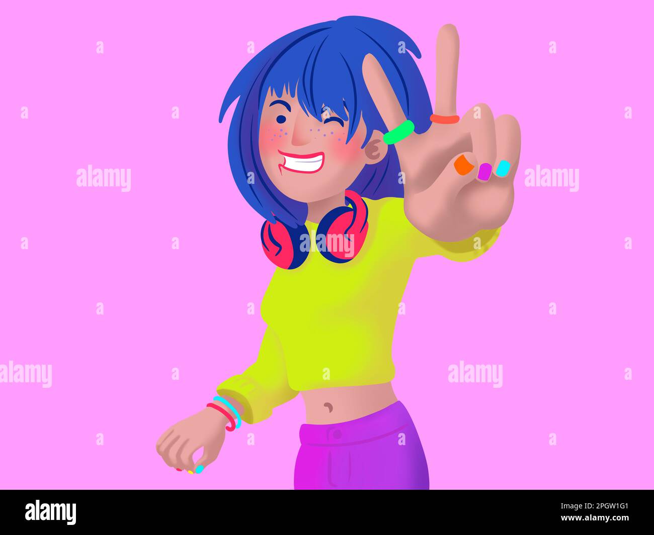Illustration of a happy smiling girl with pop colors design Stock Photo ...