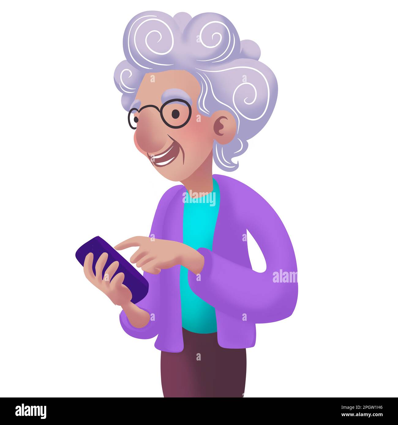 Illustration of a smiling old woman with a smartphone character Stock ...