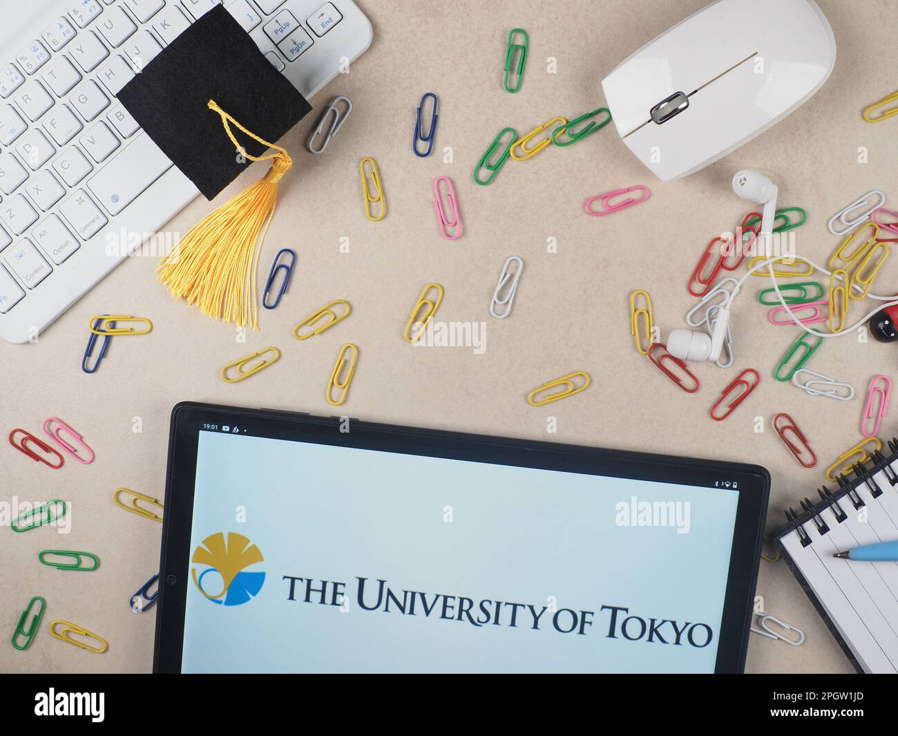 In this photo illustration, The University of Tokyo logo seen displayed ...