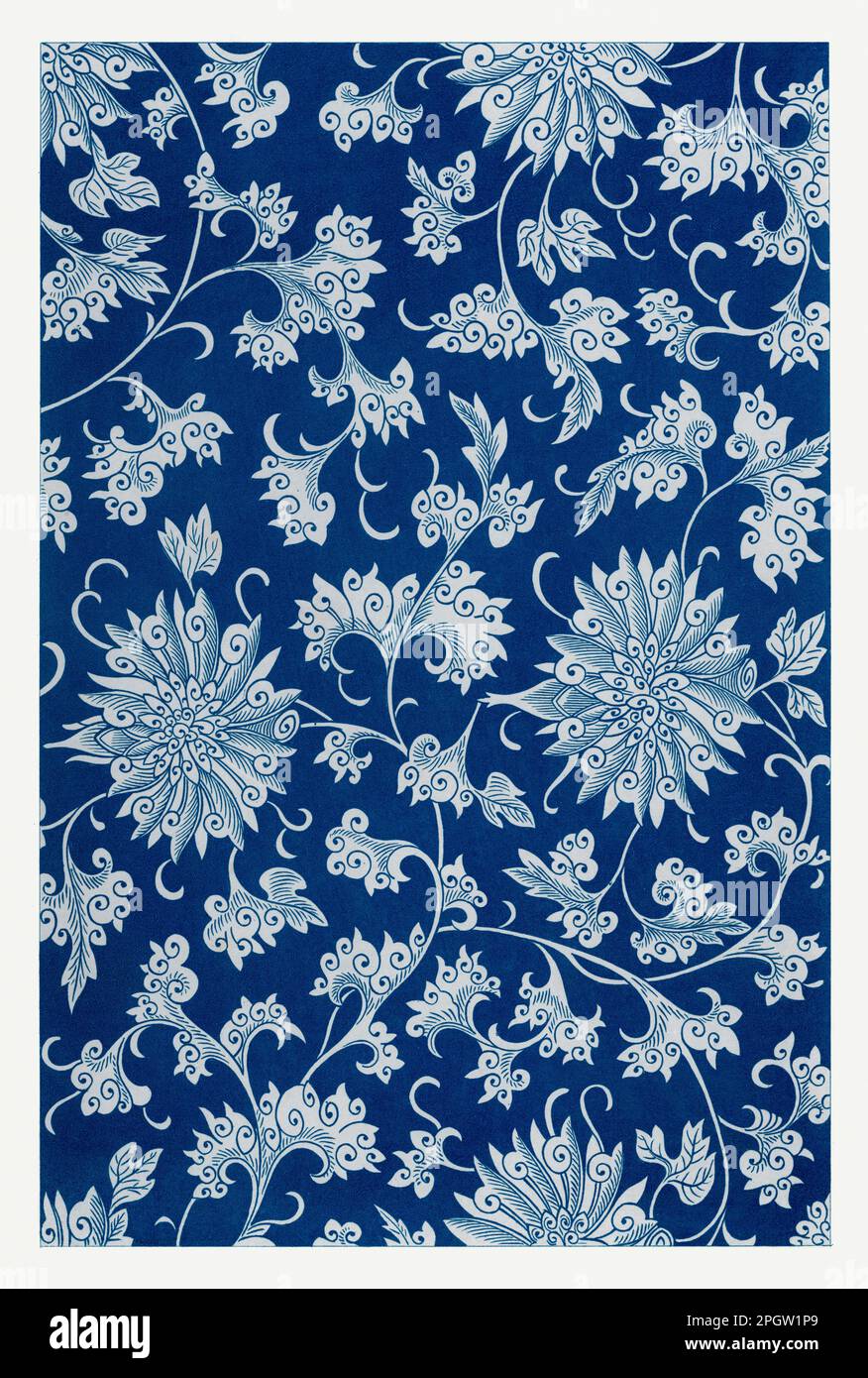 Beautiful vintage oriental design. Chinese floral pattern in high resolution from the mid-19th ...