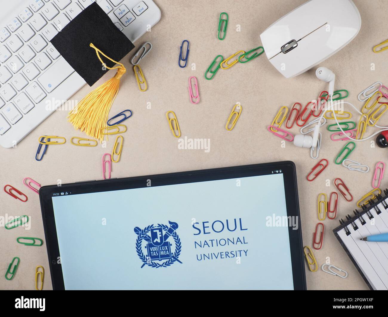In this photo illustration, a Seoul National University logo seen ...