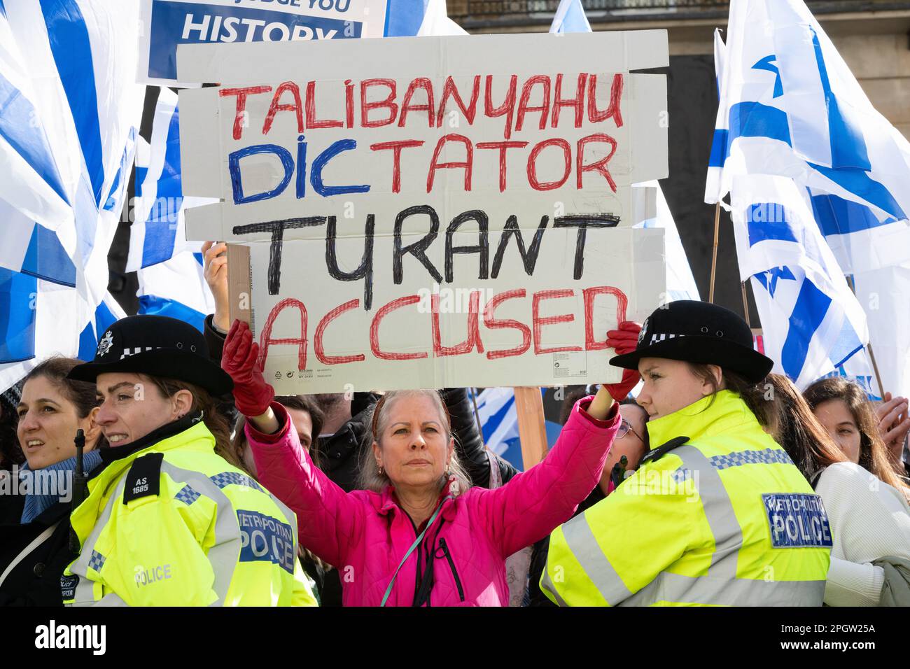 Protest in Whitehall against Israeli Prime Minister Benjamin Netanyahu ...
