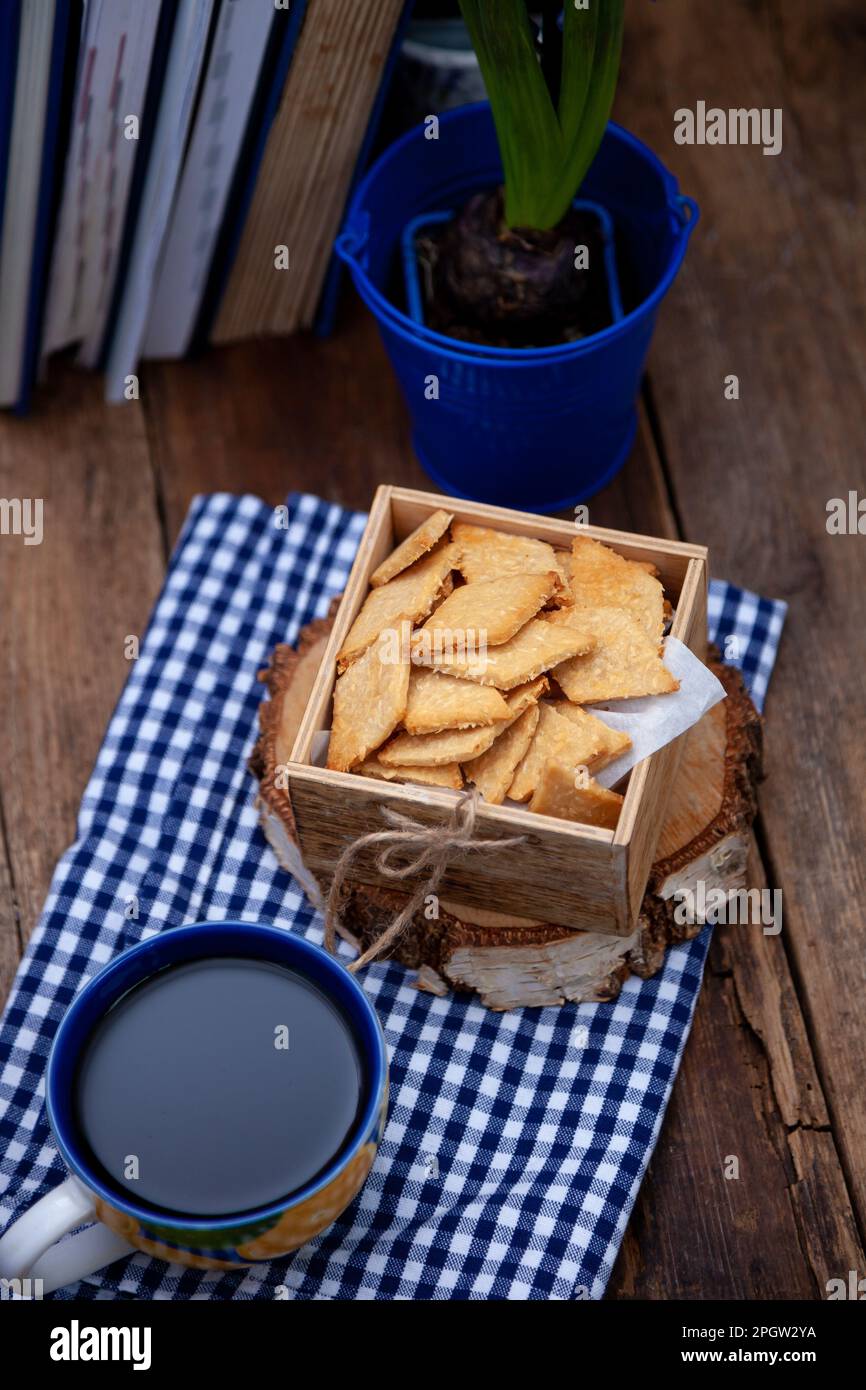 Homemade cookies with coconut. Rhombus shaped cookie. Sweet food ...