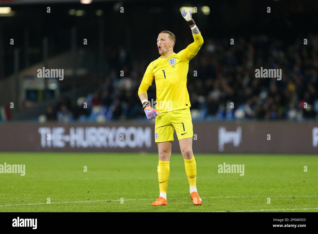 Jordan Pickford celebrates scoring for England Stock Photo - Alamy