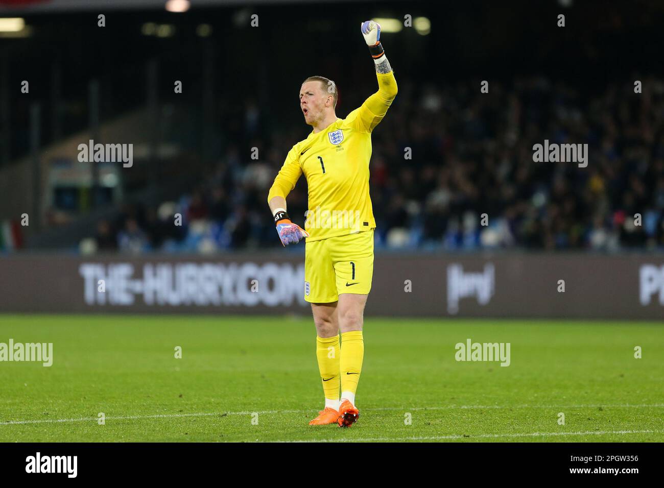 Jordan Pickford celebrates scoring for England Stock Photo - Alamy
