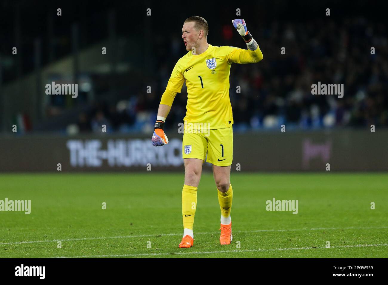 Jordan Pickford celebrates scoring for England Stock Photo - Alamy