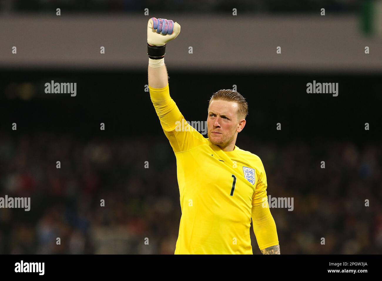 Jordan Pickford celebrates scoring for England Stock Photo - Alamy