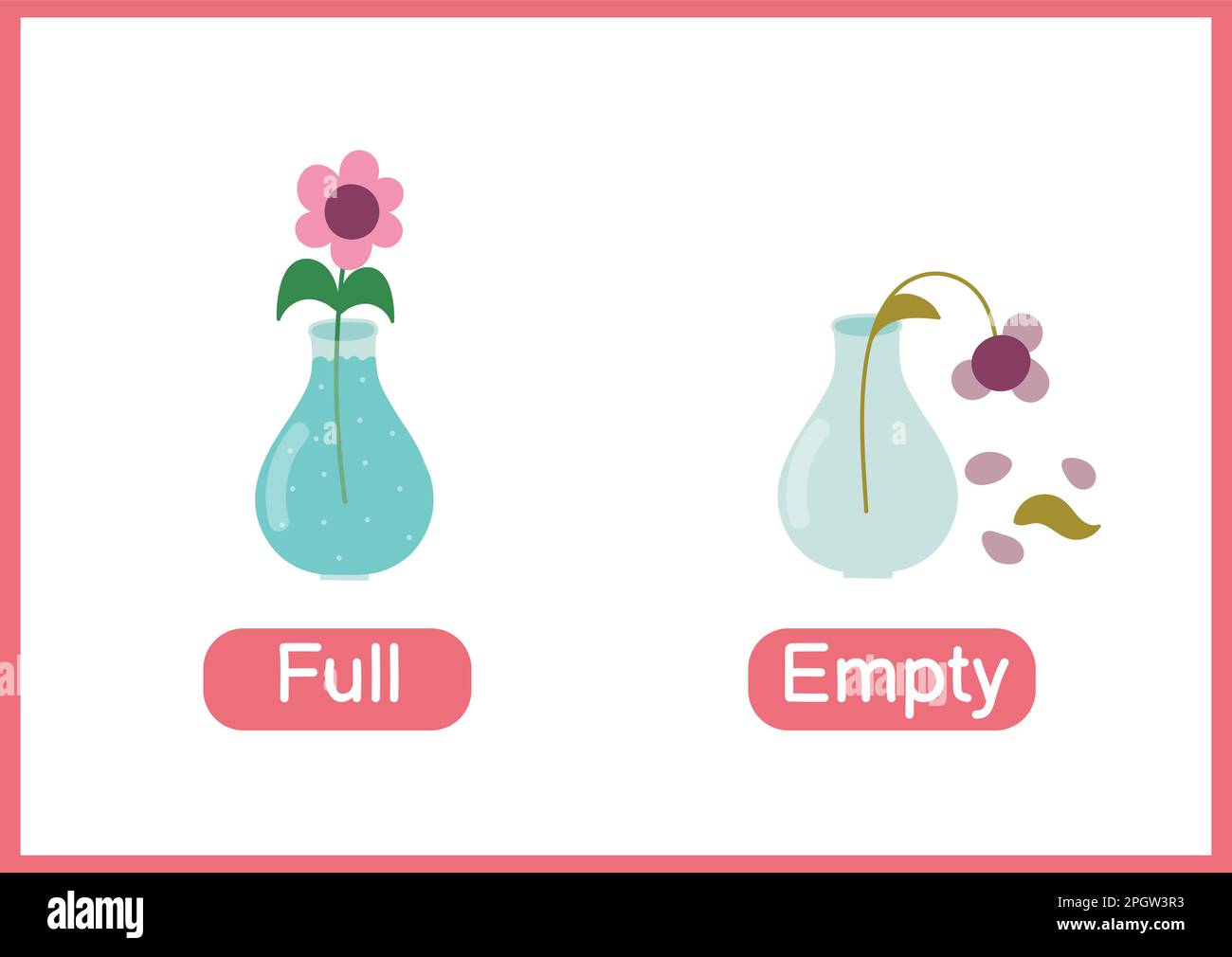 Full and empty opposite adjectives educational flashcard Stock Vector ...