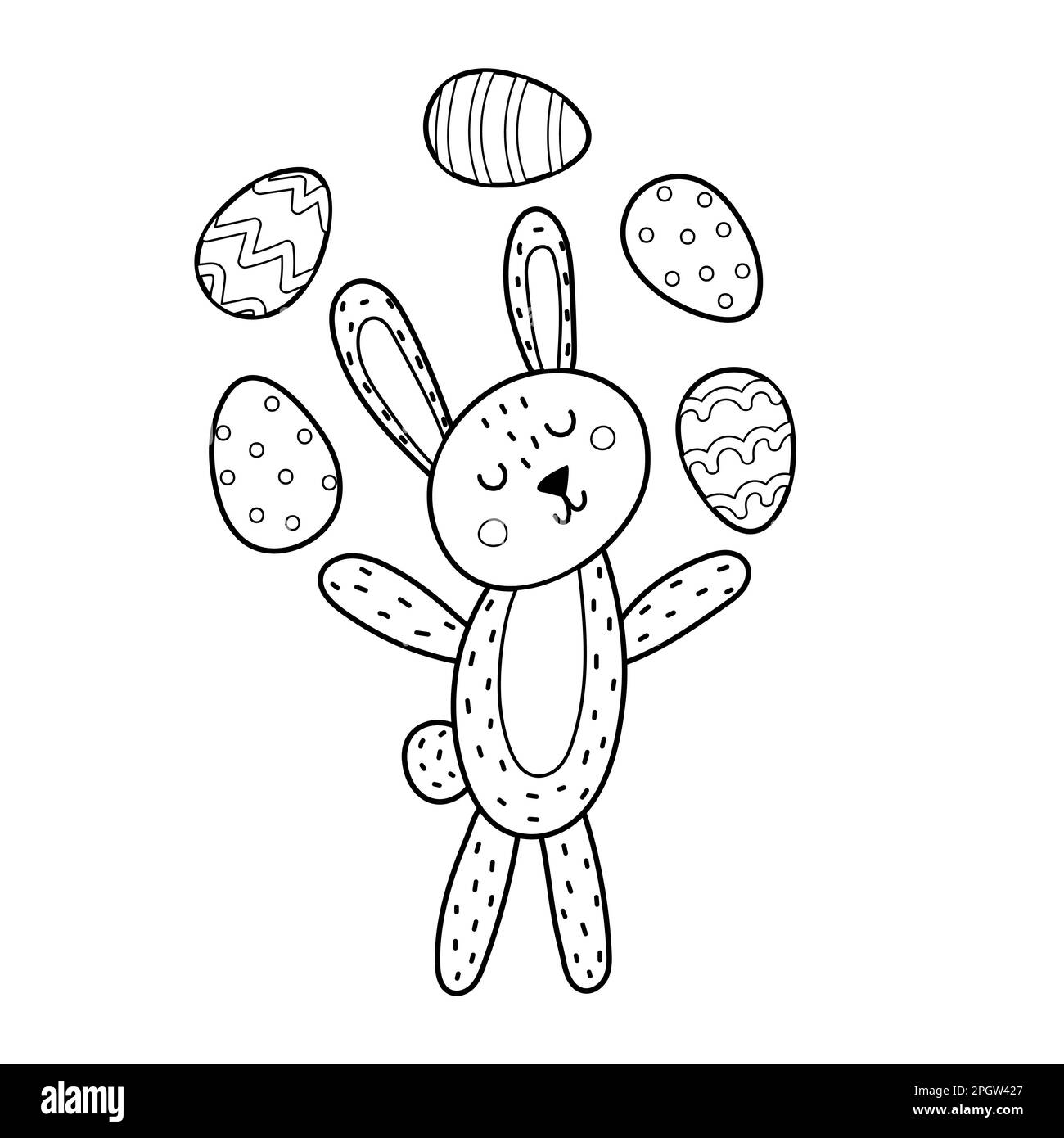 Easter bunny juggling eggs coloring page for kids. Cute springtime ...