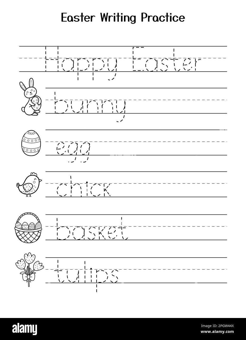 Easter tracing words worksheet for kids. Handwriting practice activity ...