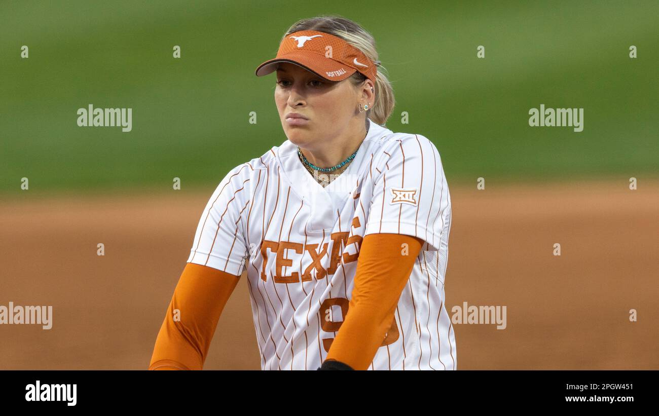 Texas pitcher Sophia Simpson throws against Stephen F Austin during an ...