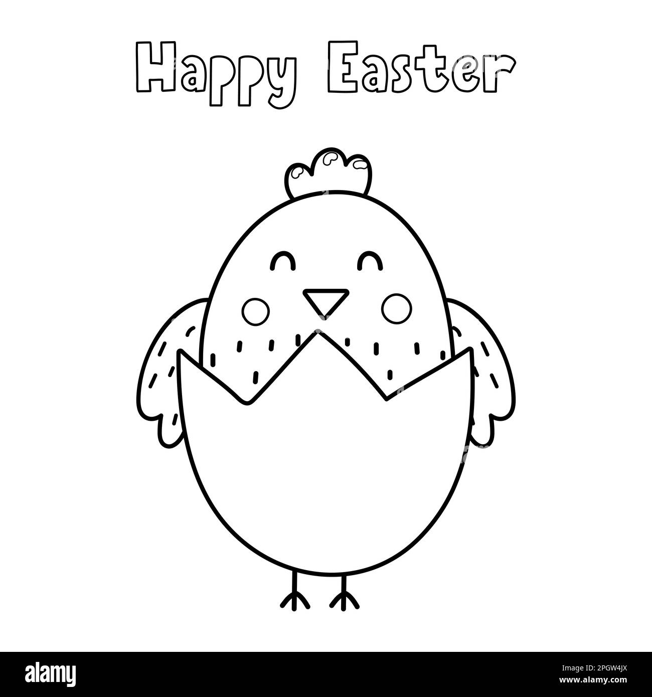 Happy Easter coloring page with cute chick ion eggshell Stock Vector ...