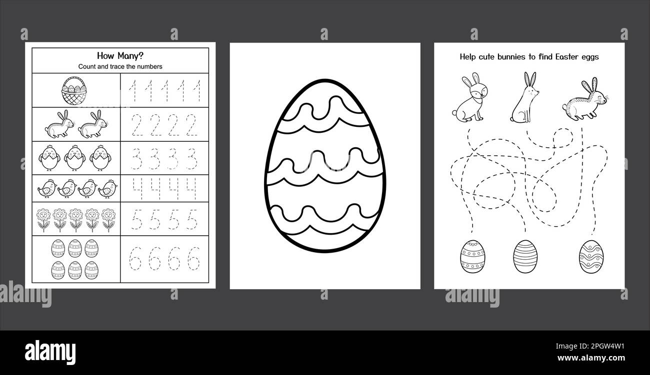 Easter Worksheets set with cute bunnies and chicks. Black and white ...