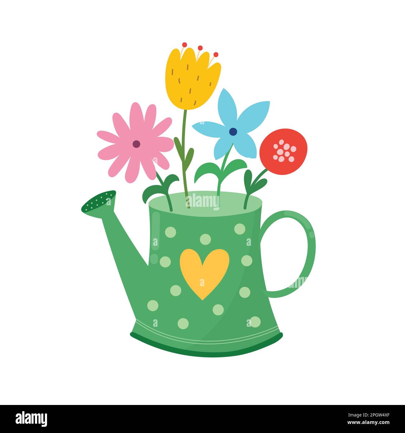 Watering can with flowers. Cute hand drawn beautiful flowerpot in ...