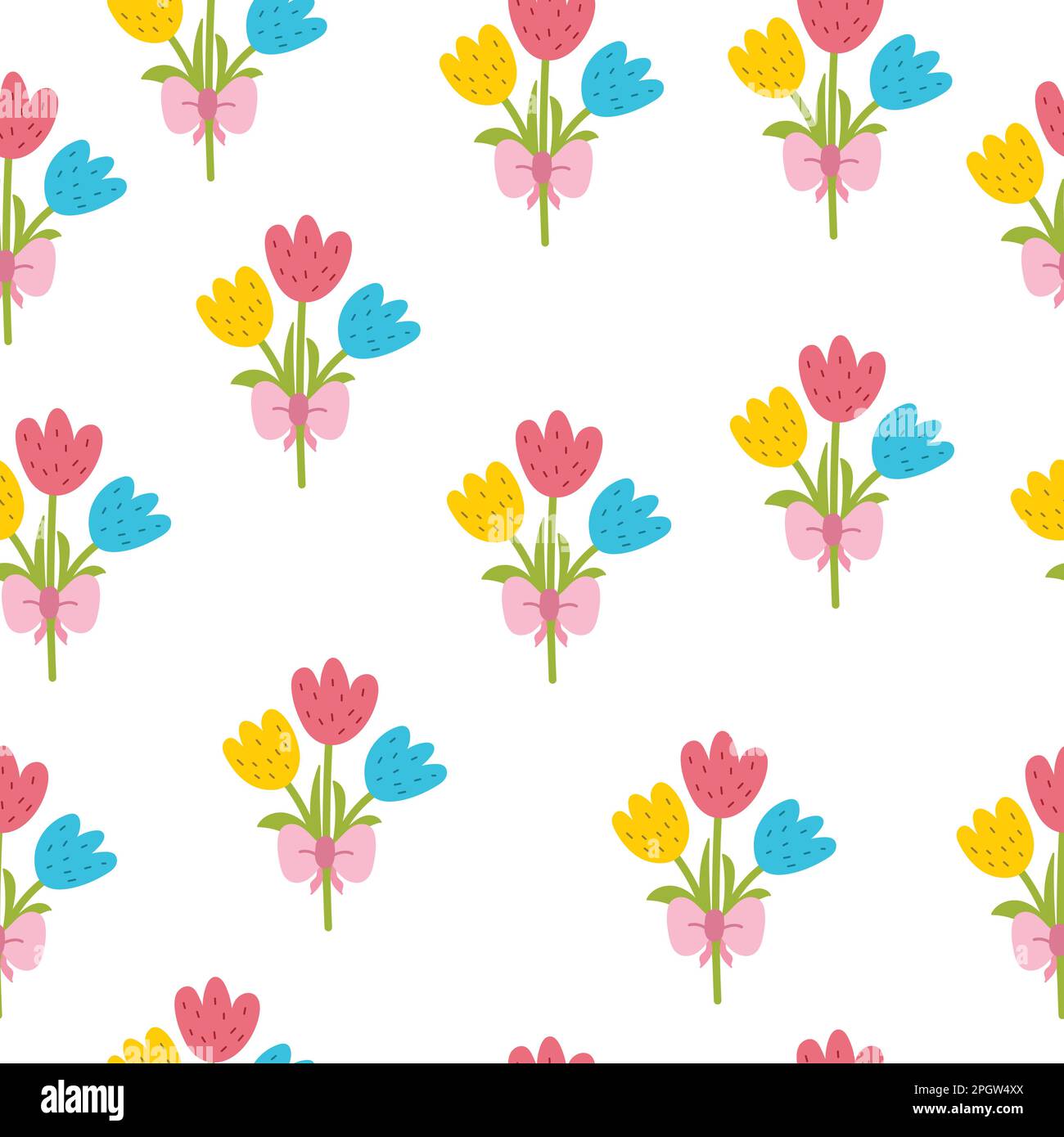 Cute tulips seamless pattern. Springtime background in cartoon style ...