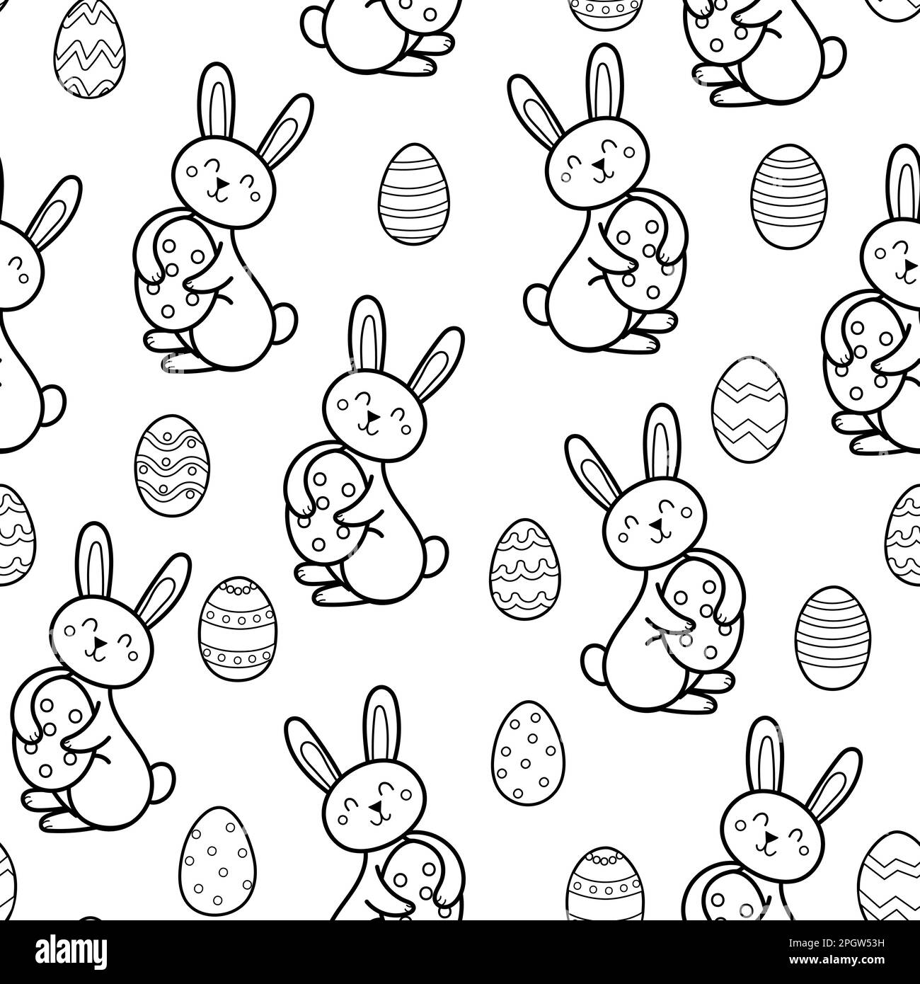 Cute Easter rabbit with egg black and white seamless pattern Stock Vector Image & Art - Alamy