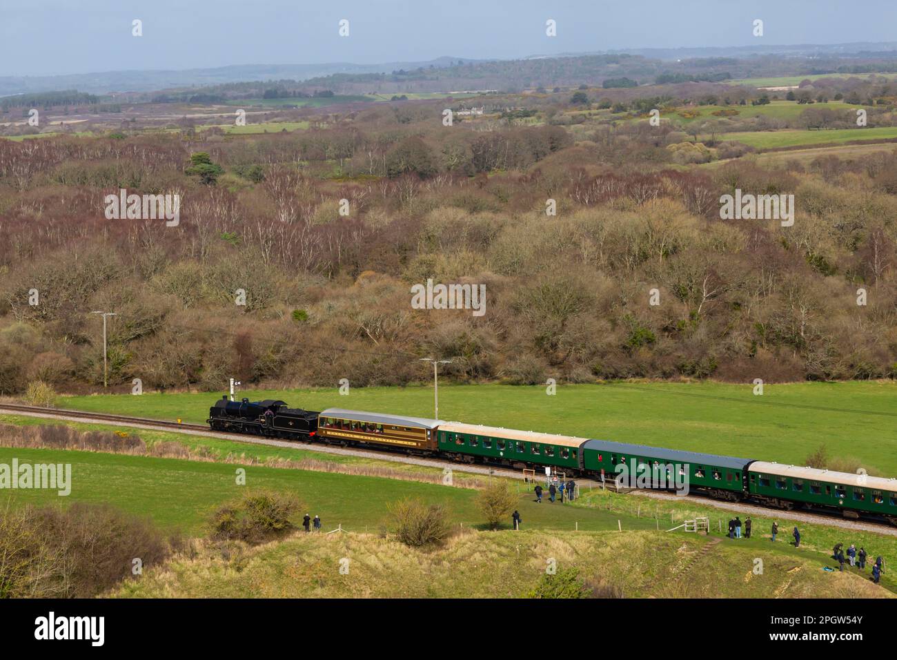 Corfe Castle Dorset, UK. 24th March 2023. Steam locomotive River ...