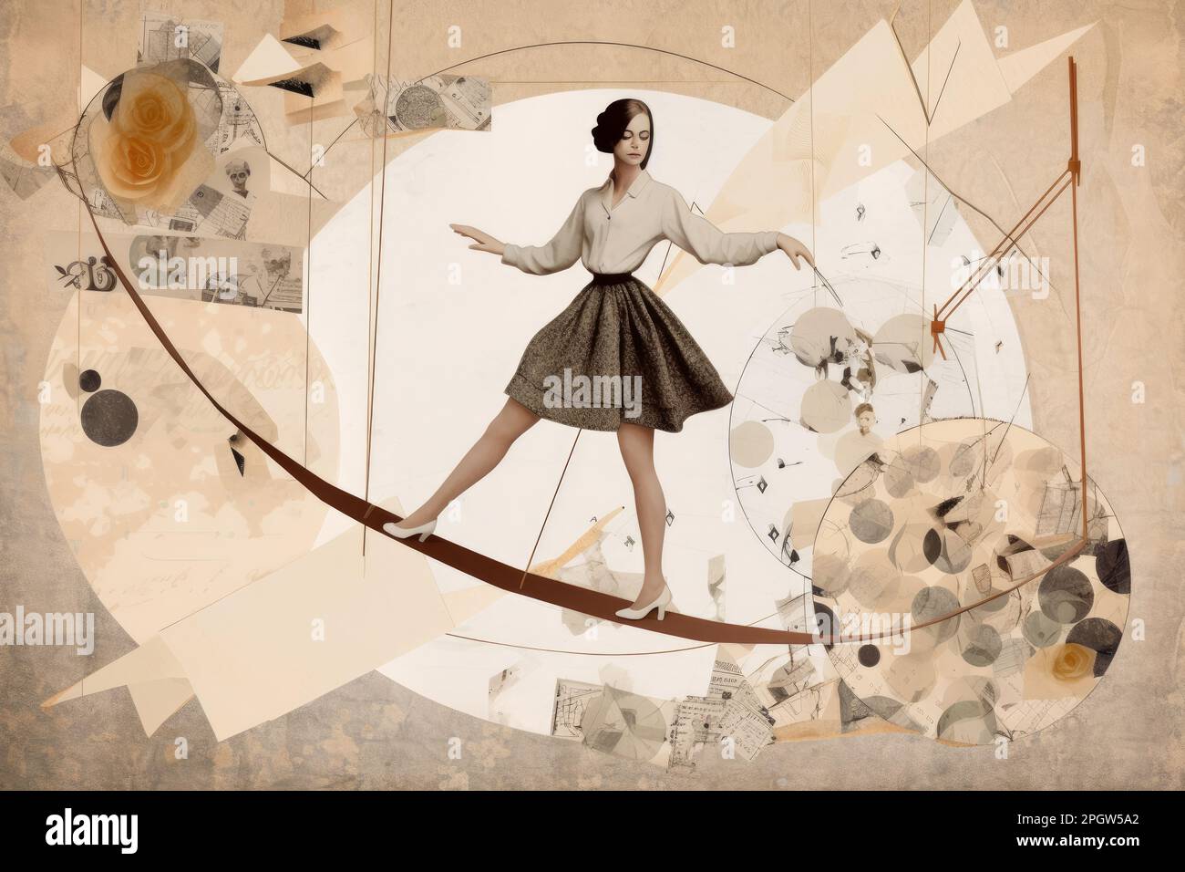 Woman walking tightrope illustration hi-res stock photography and ...