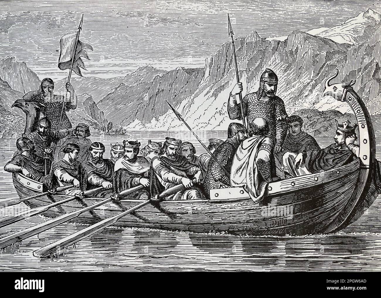 EDGAR King of the English (c 943-975) at right being rowed on the River ...