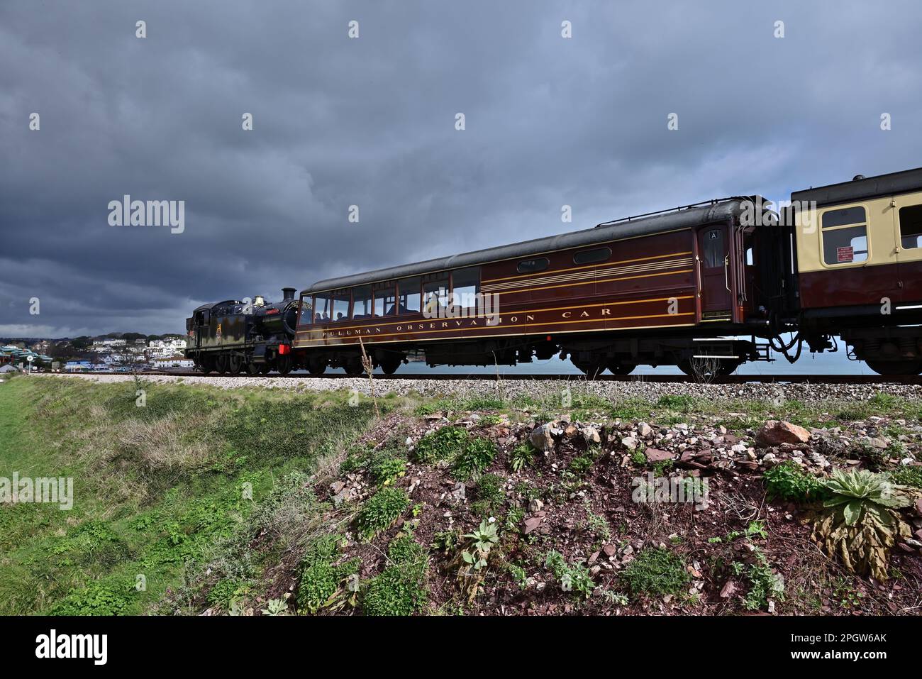 Devon Belle Pullman observation car No 13 passing Goodrington on the ...