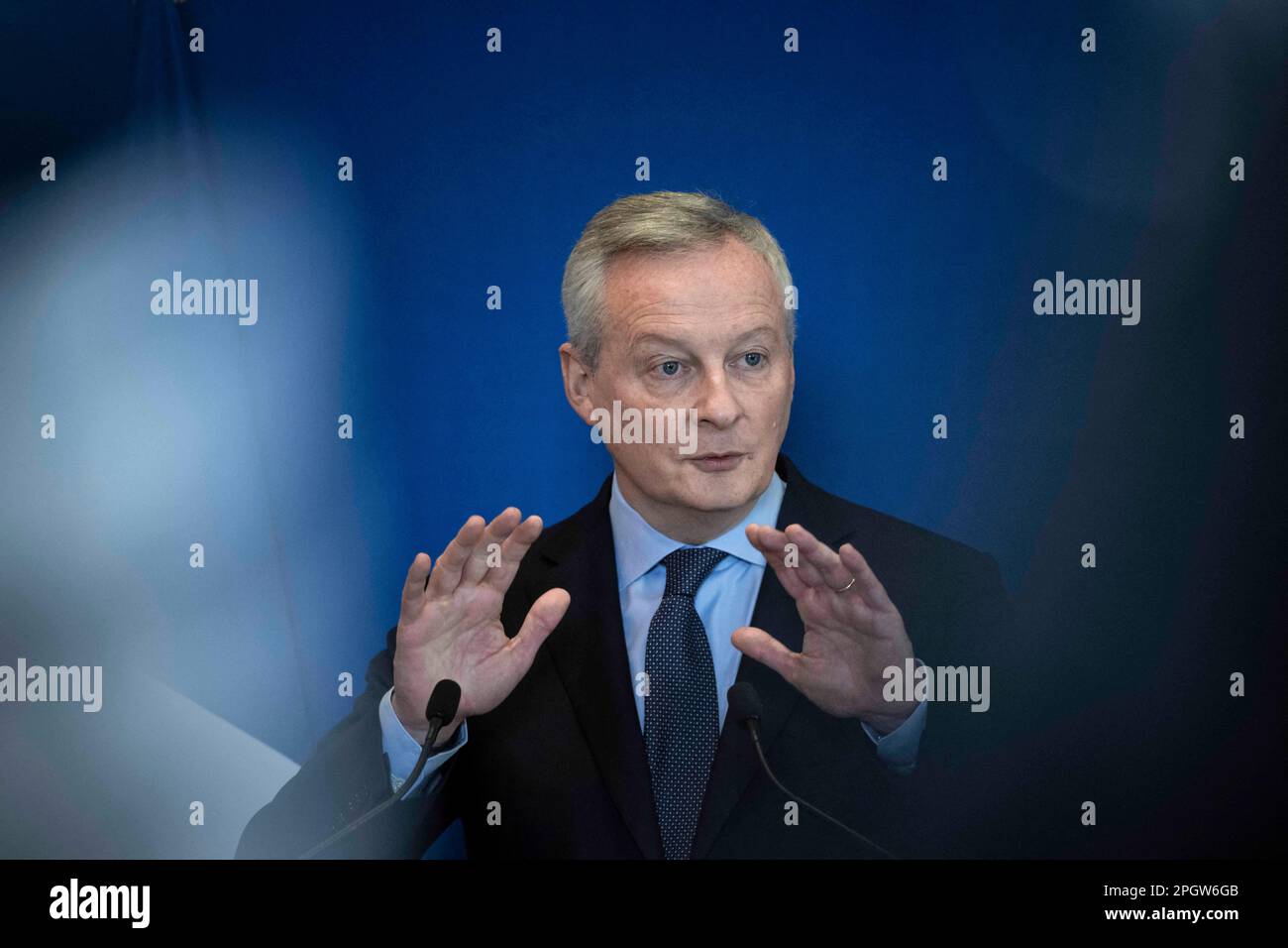 French Economy Minister Bruno Le maire during a Press conference on the ...