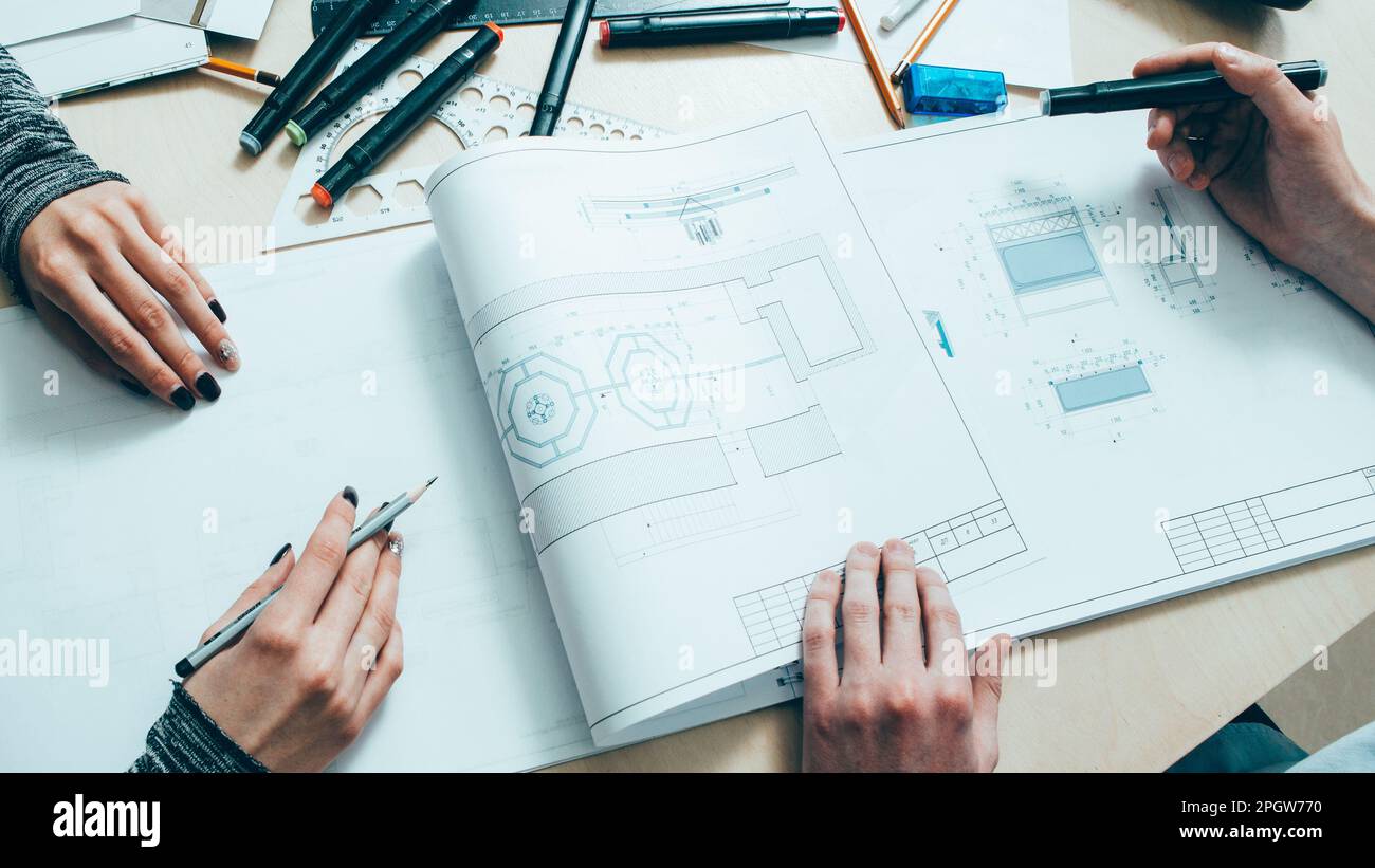 interior design architect teamwork engineers Stock Photo - Alamy