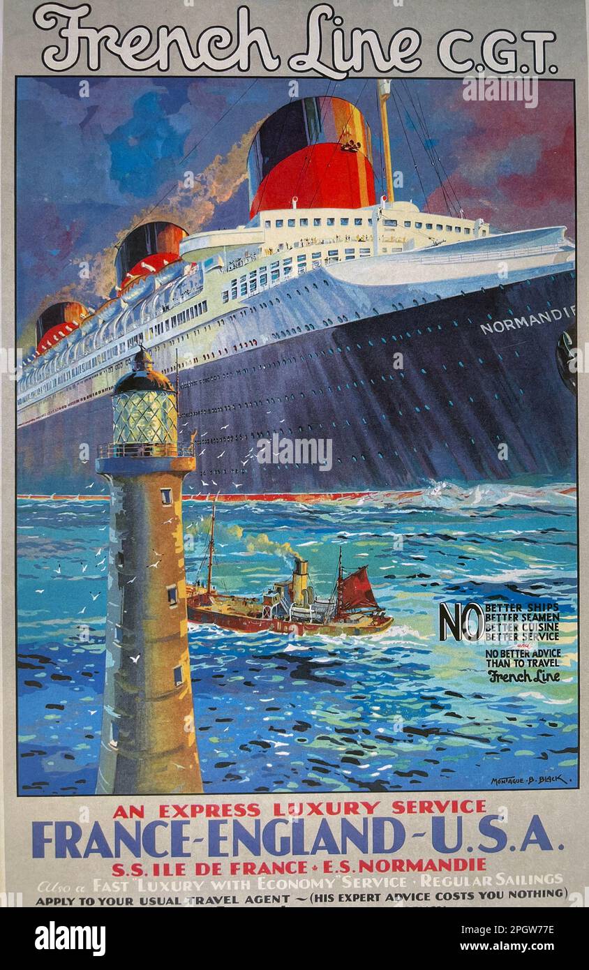 SS NORMANDIE A 1938 poster by English artist Montague Black (1884-1904 ...
