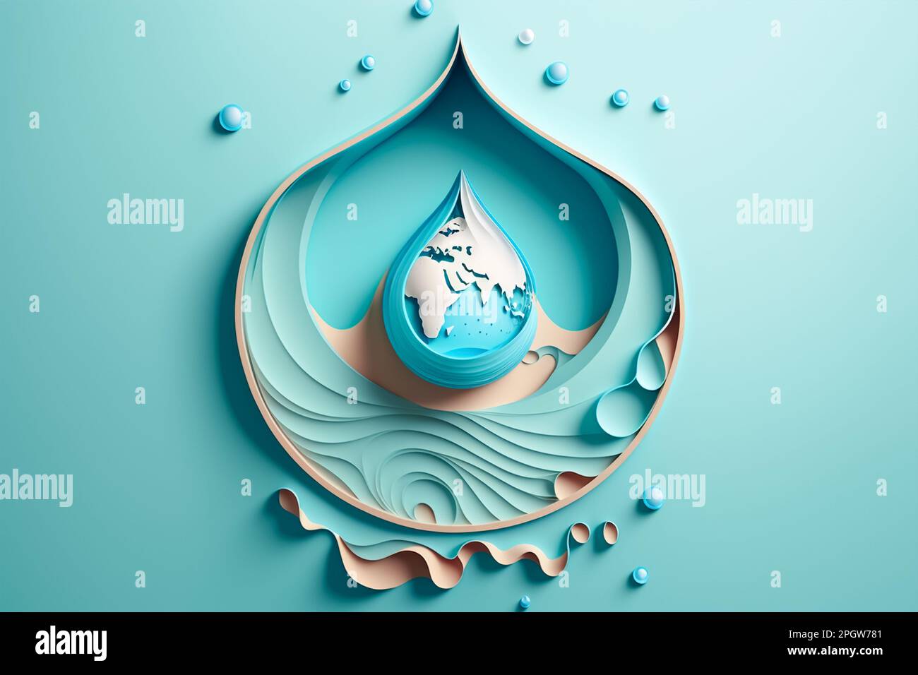 Save Water Save Life. Water drop paper illustration. Generative AI ...