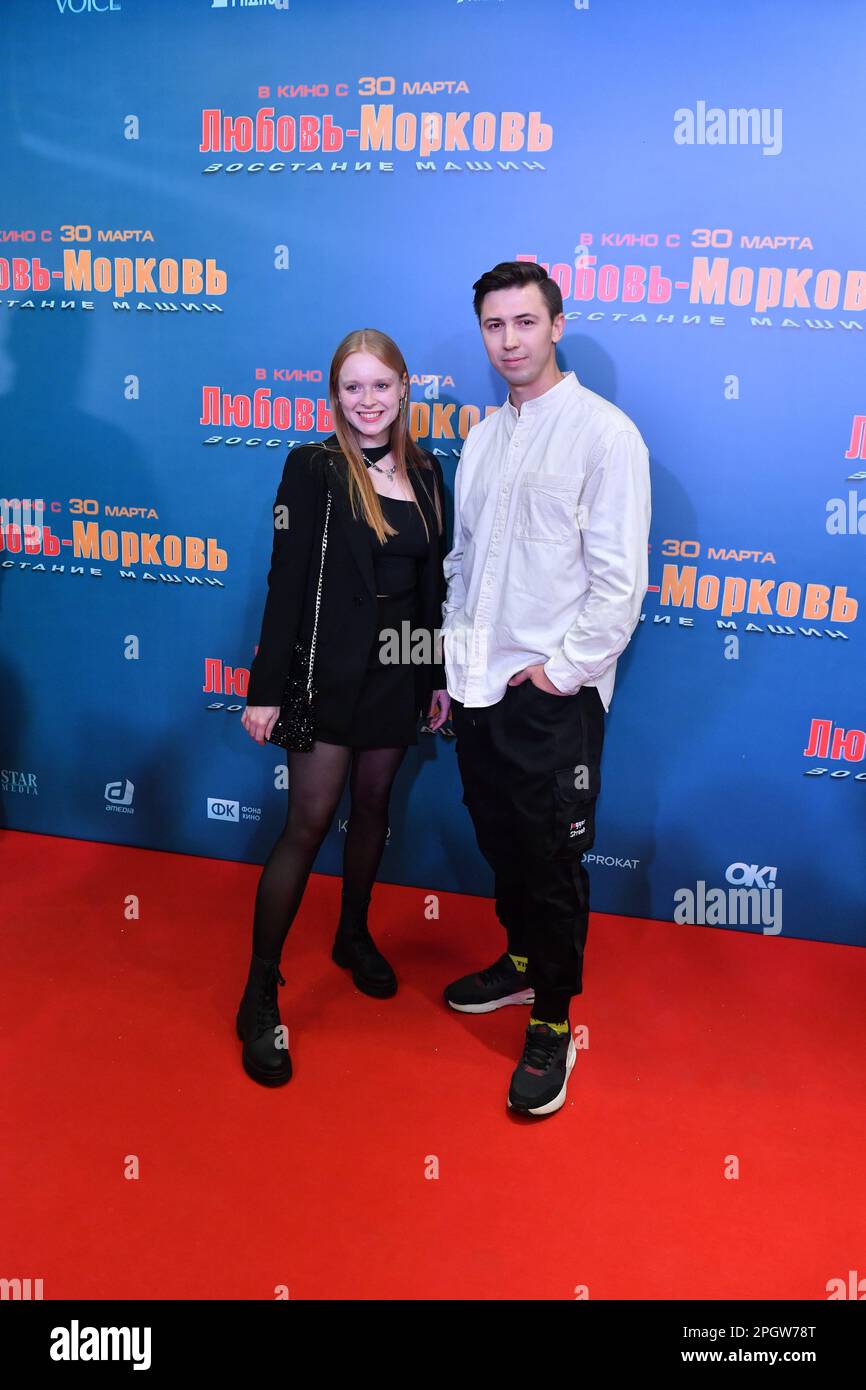 Moscow. Actors Anastasia Nemchenko and Vyacheslav Morozov at the ...