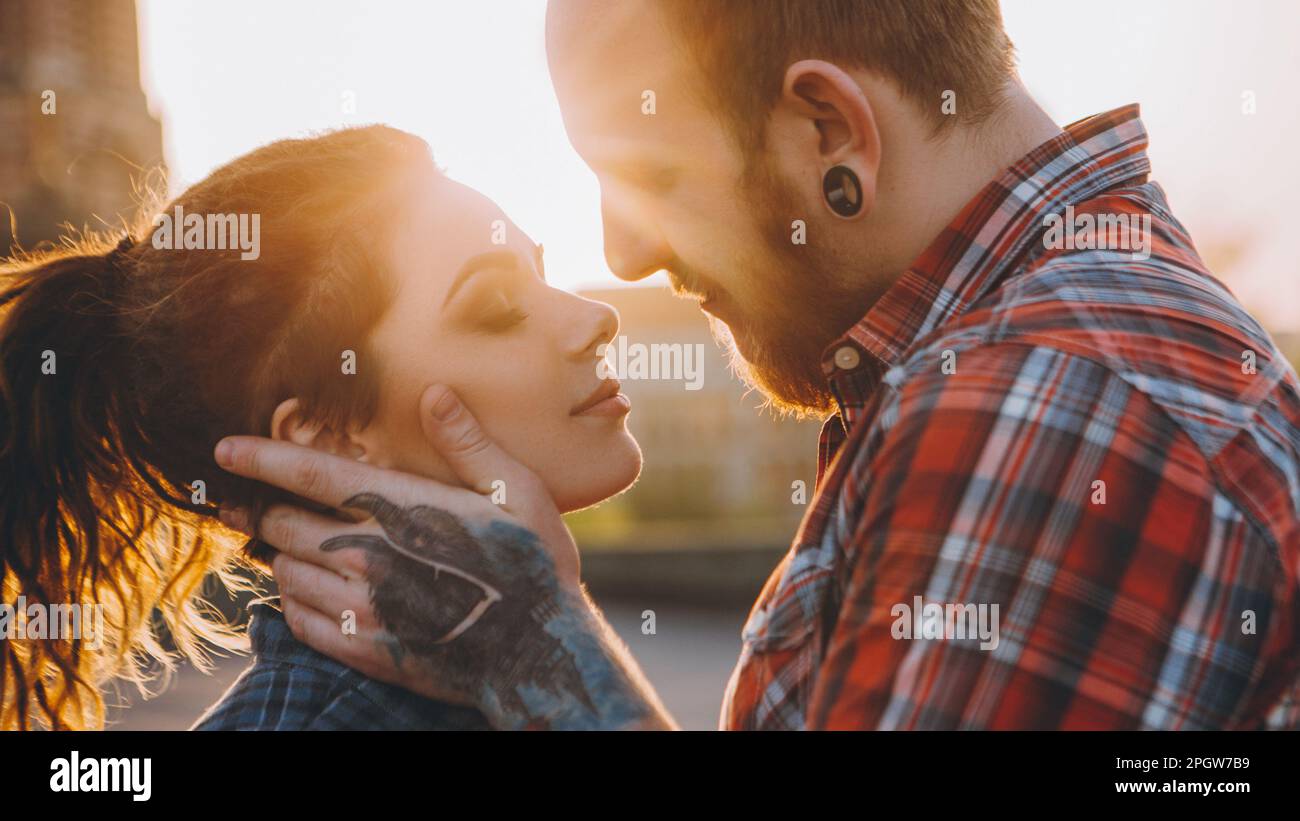 romantic date gentle touch care affection couple Stock Photo - Alamy
