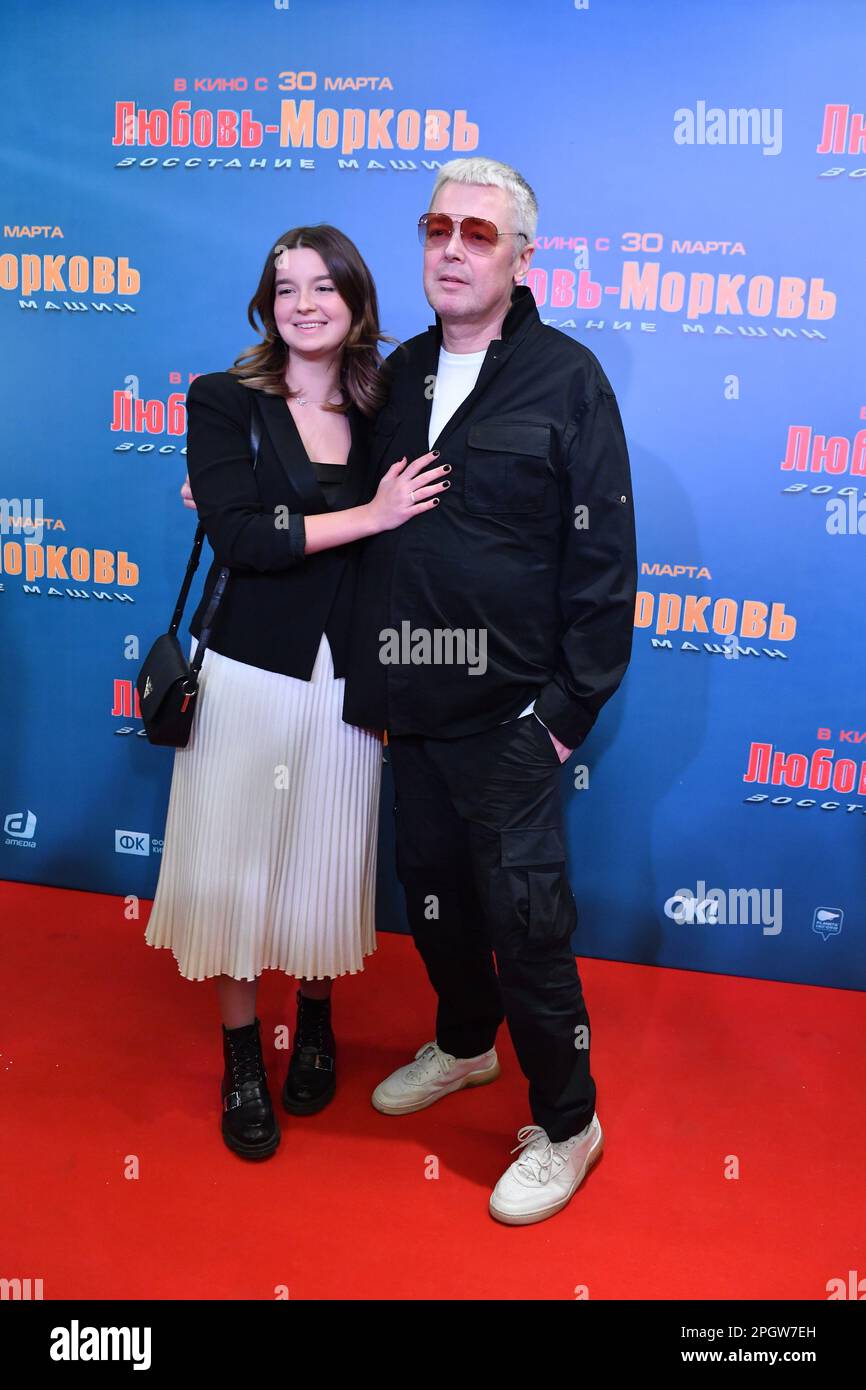 Moscow. Director and producer Alexander Strizhenov with his daughter Alexandra at the premiere ...