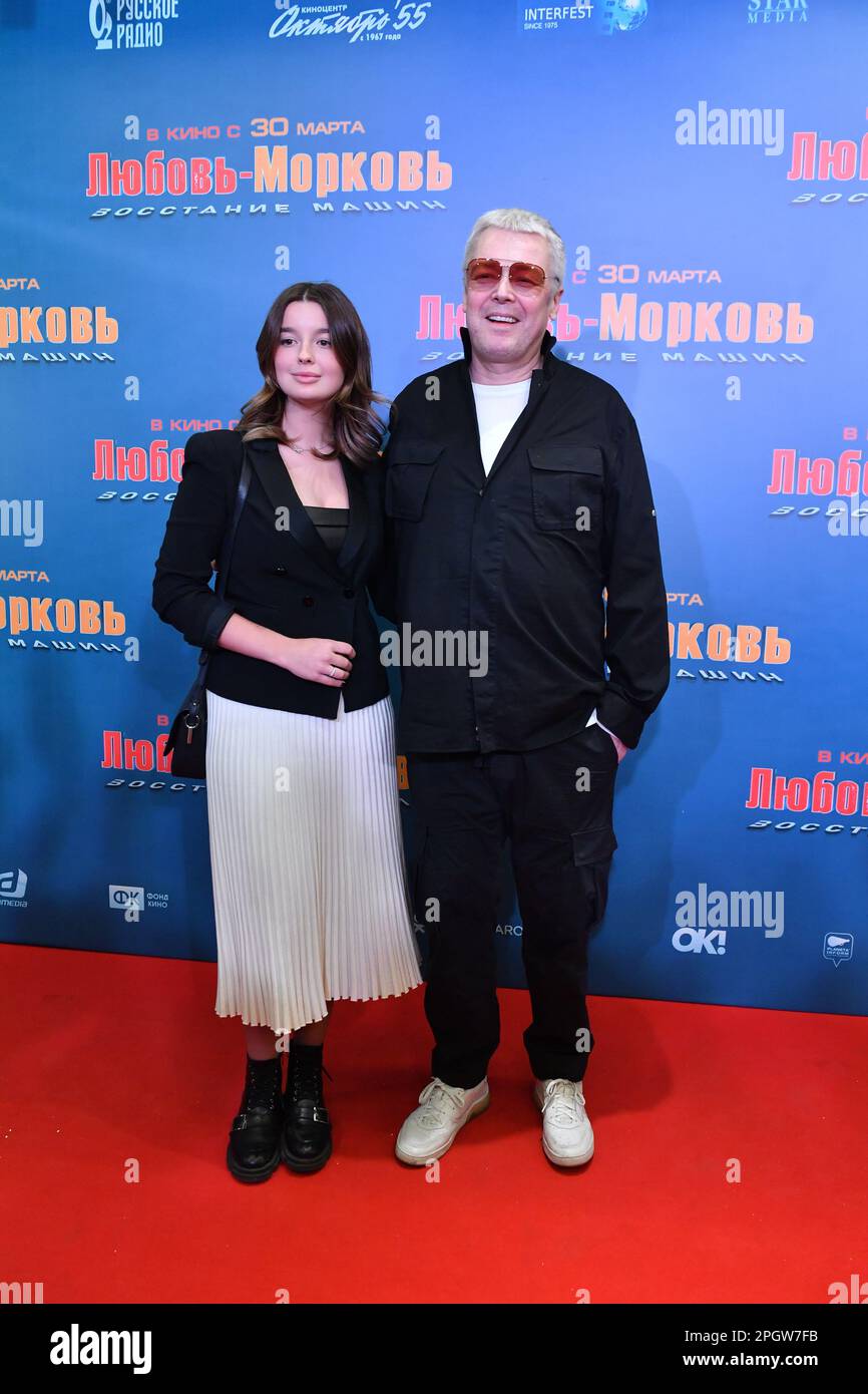 Moscow. Director and producer Alexander Strizhenov with his daughter Alexandra at the premiere ...