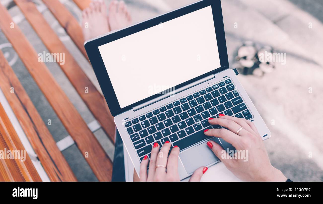 modern technology remote job laptop white screen Stock Photo - Alamy