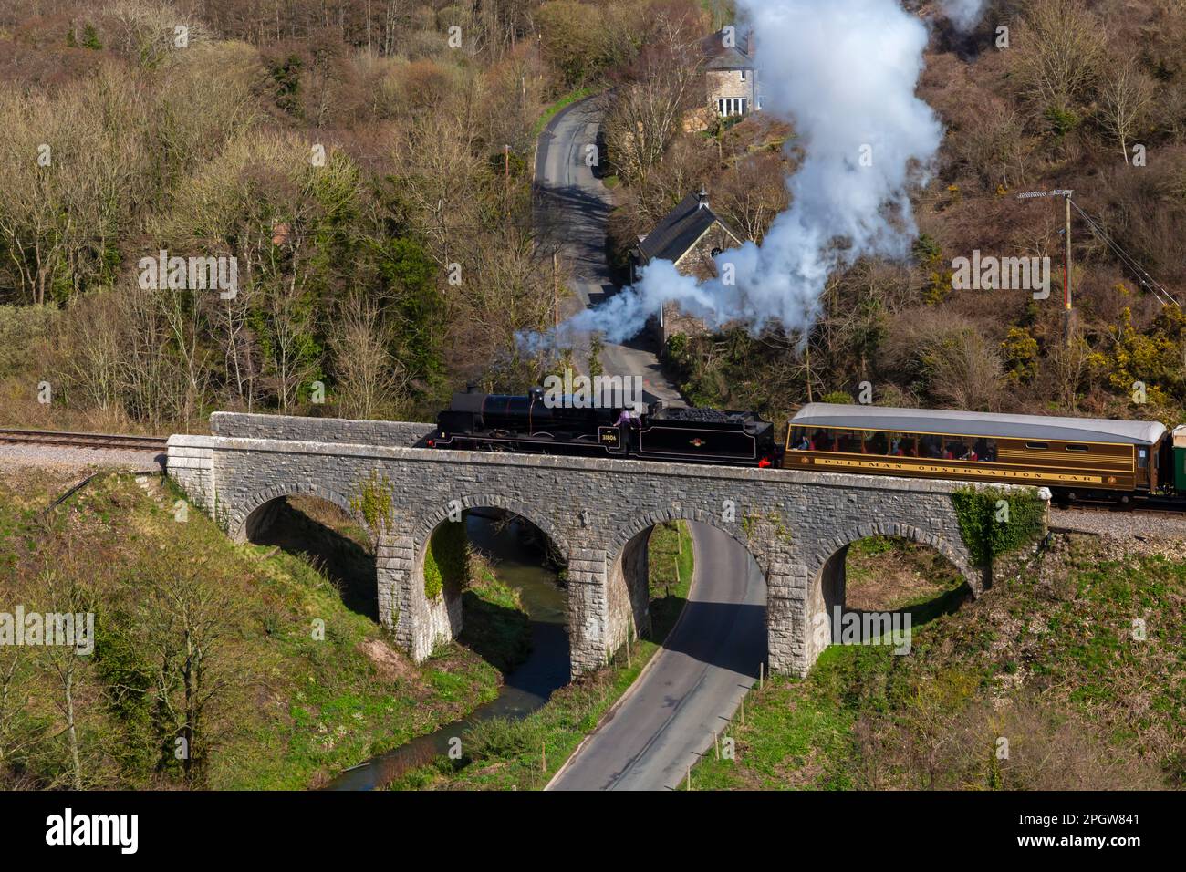 Corfe Castle Dorset, UK. 24th March 2023. Steam locomotive River ...