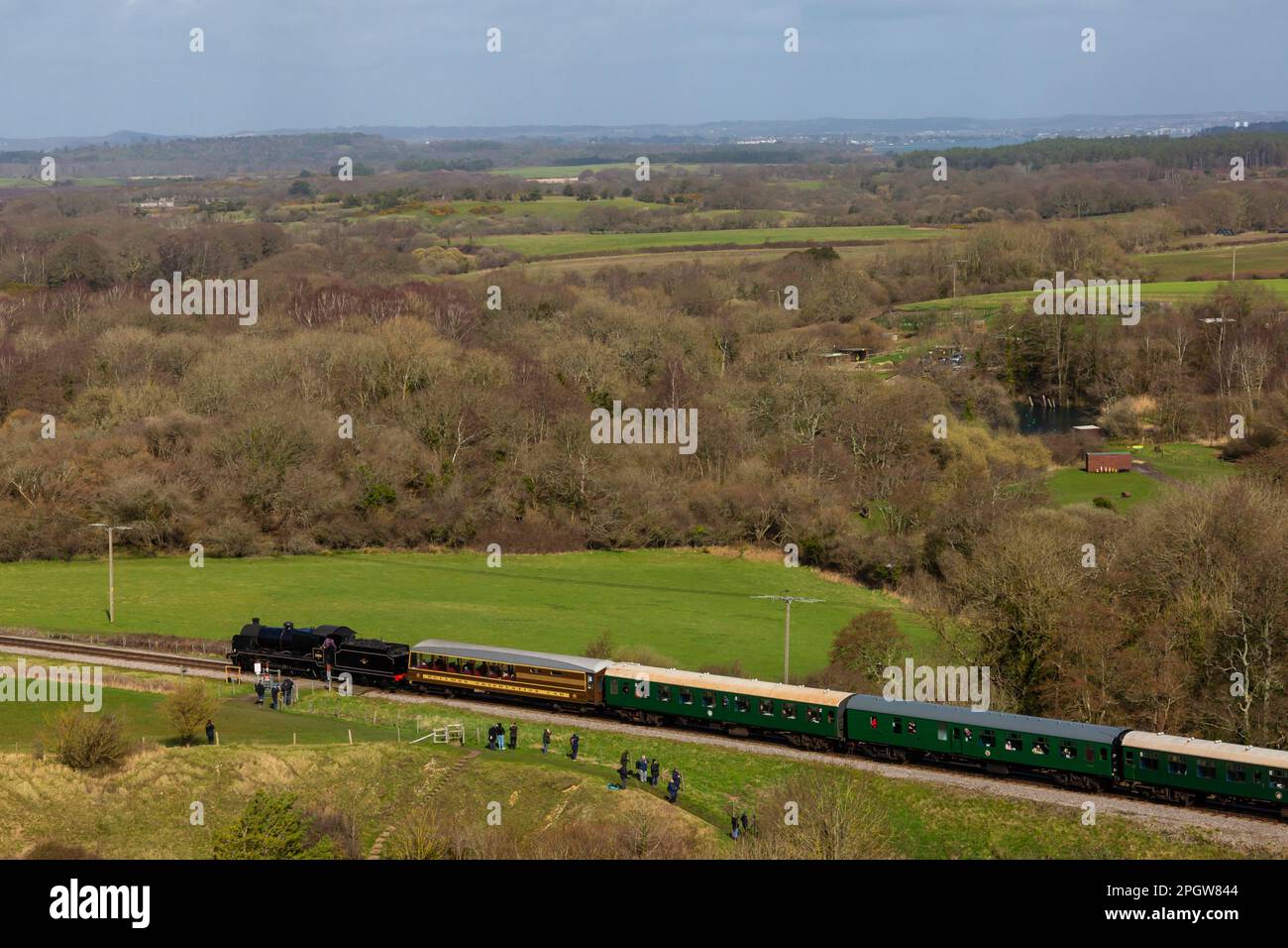 Corfe Castle Dorset, UK. 24th March 2023. Steam locomotive River ...
