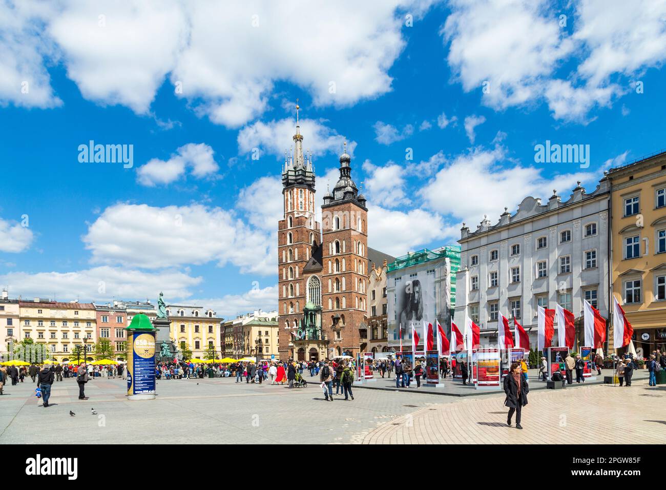 Krakow, Poland - May 4, 2014: Tourists at the Market Square in Krakow ...