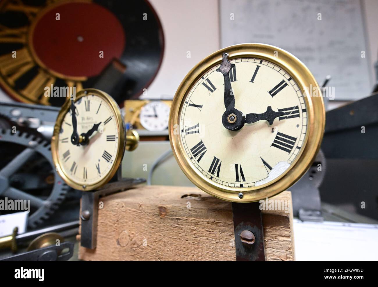 Stuttgart, Germany. 20th Mar, 2023. A restored historical tower clock ...