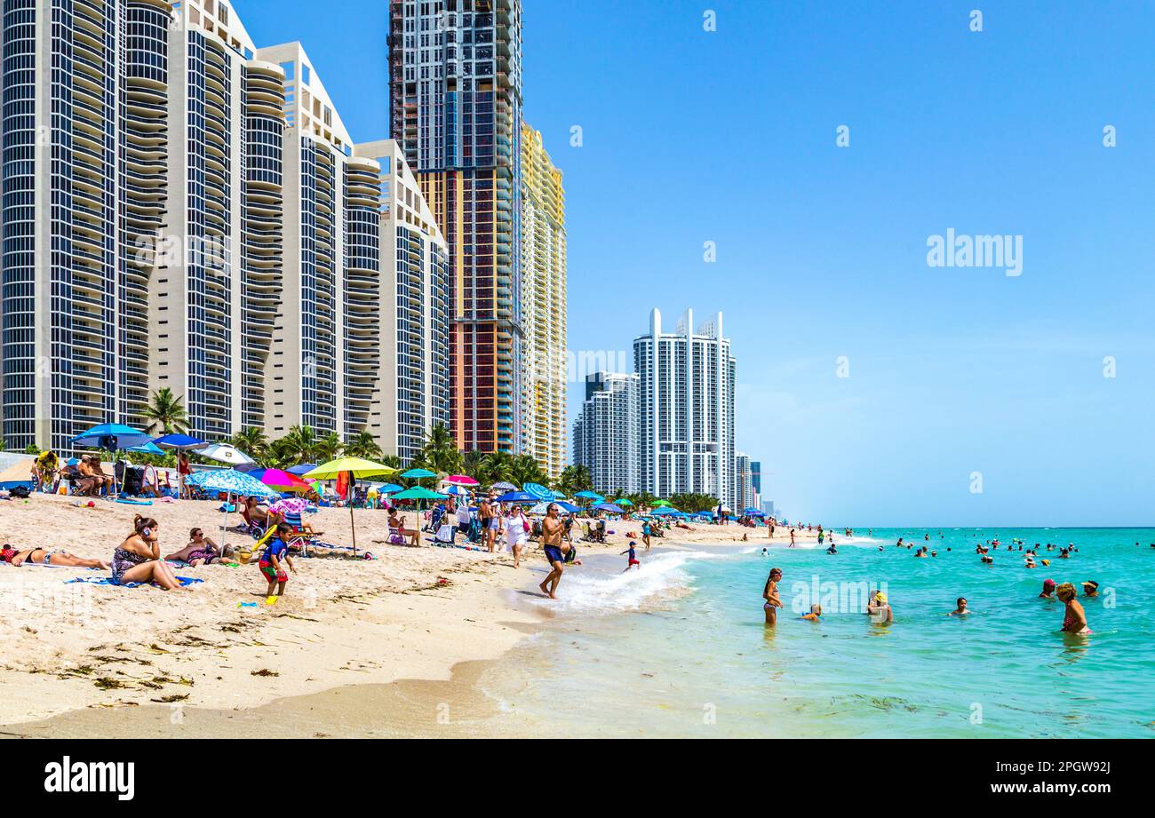 Sunny Isles Beach, USA - August 17, 2014: people at Jade beach and Jade ...