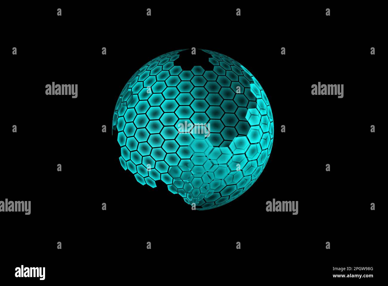3d render of a blue globe with hexagons on black background. hexagon 3d ...