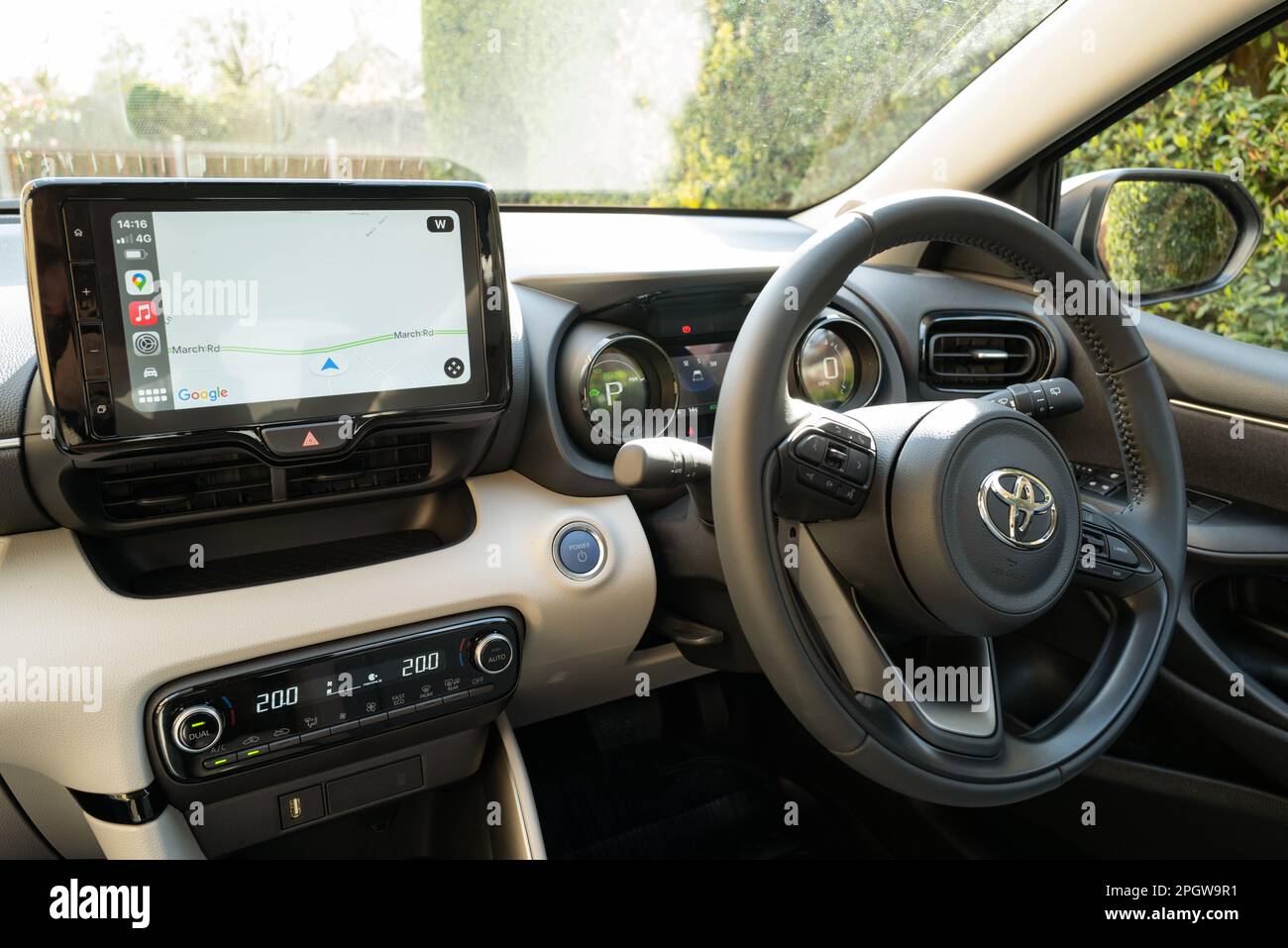 Interior view of a new technology, Japanese-built hybrid small car ...
