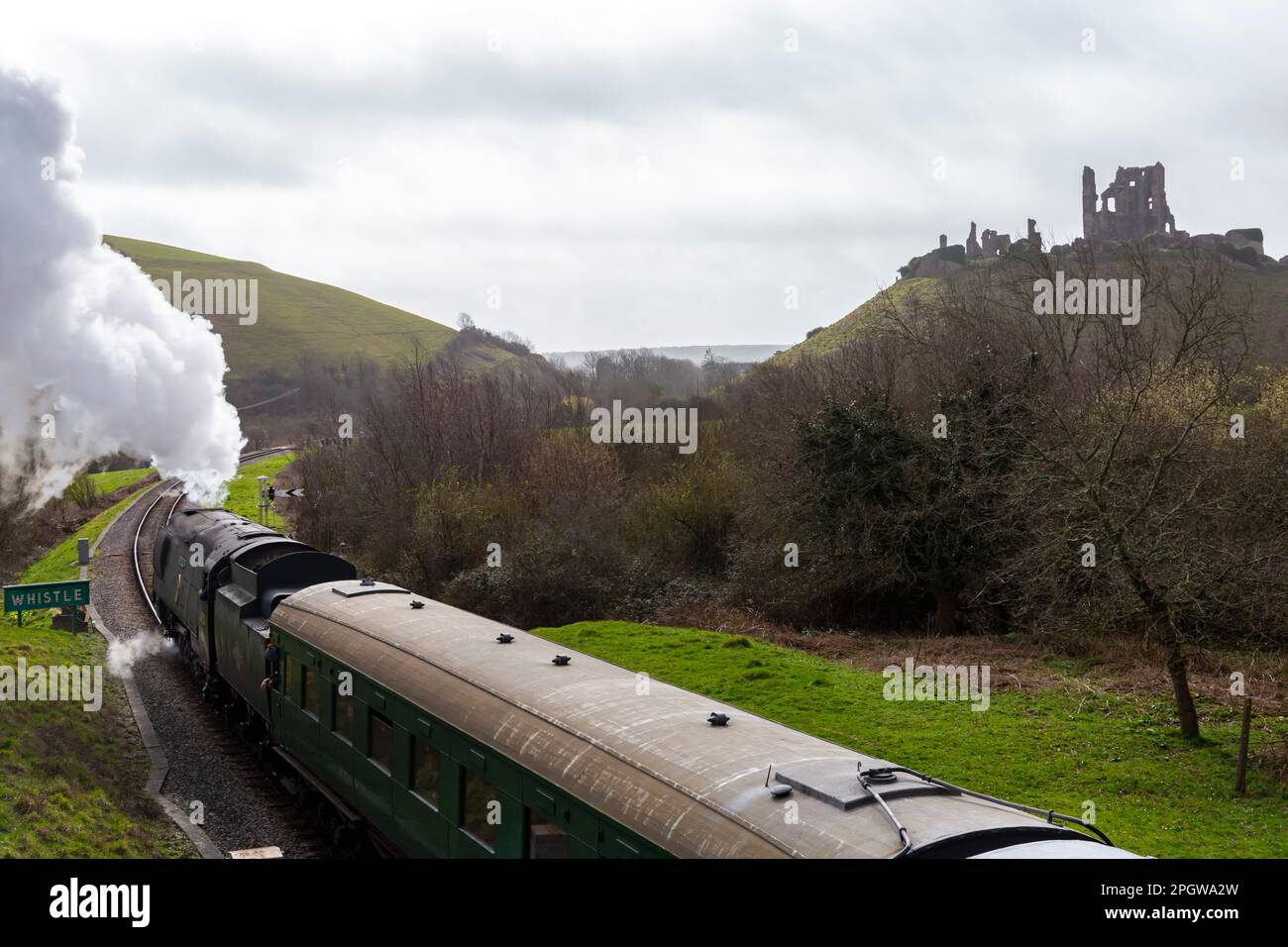 Corfe Castle Dorset, UK. 24th March 2023. Steam locomotive Manston ...