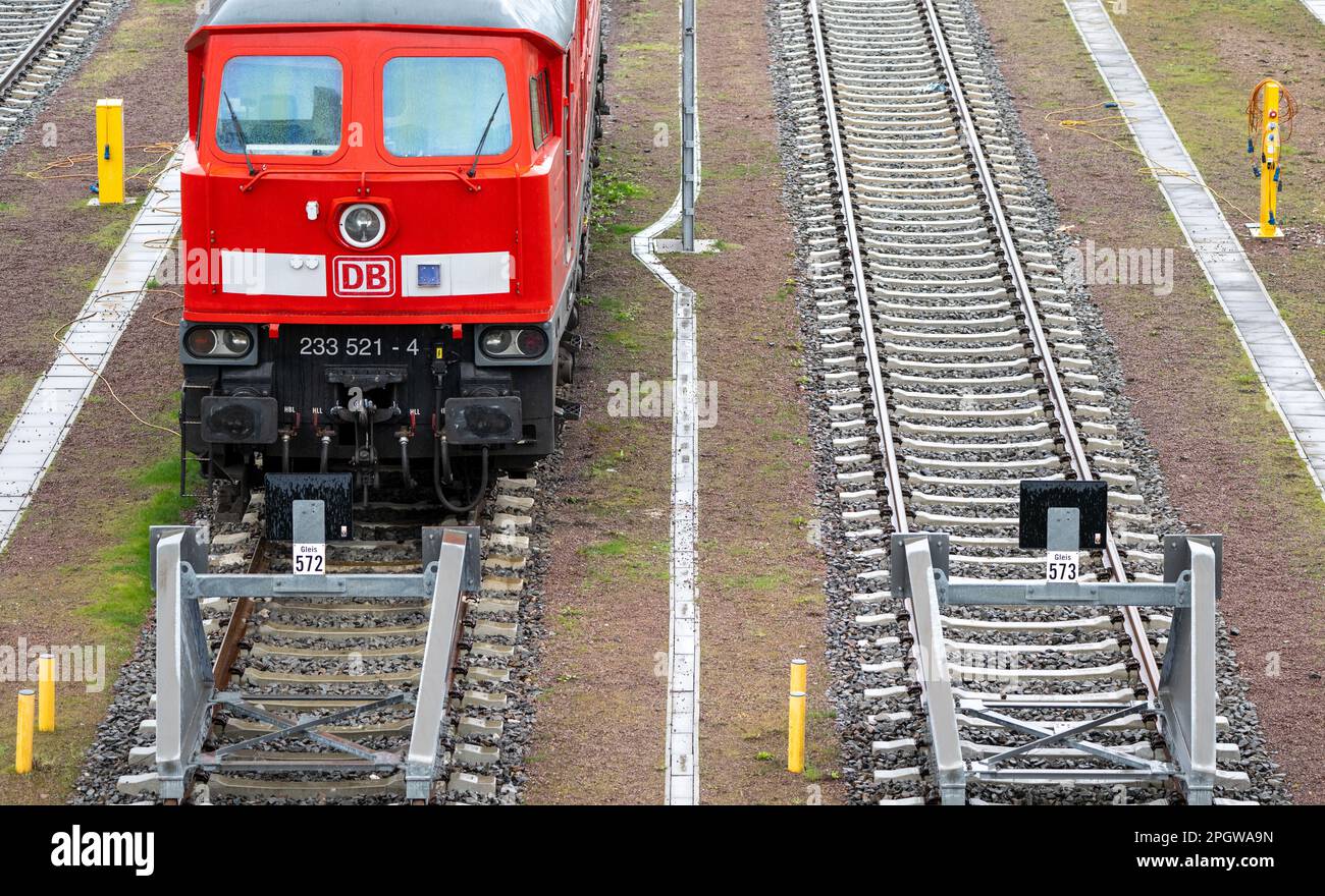24 March 2023, Saxony-Anhalt, Halle (Saale): A Deutsche Bahn class 233 ...
