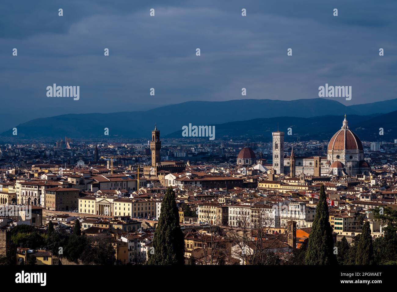 Florence Duomo & Palazzo Vecchio. View of Florence, an historic city in ...